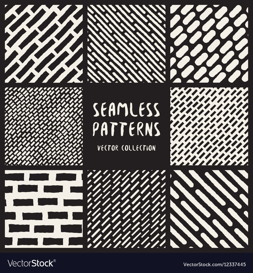 Set of eight seamless hand drawn jumble Royalty Free Vector