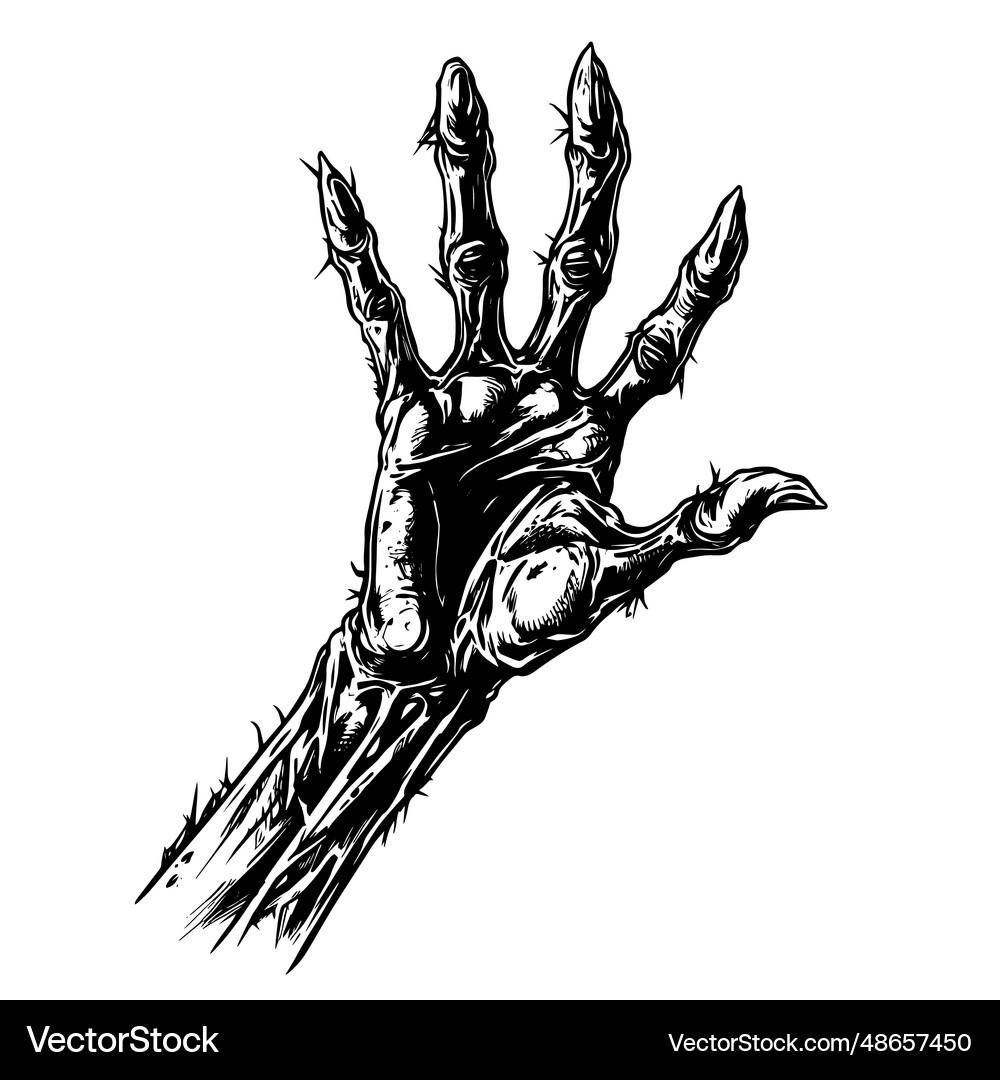 Hand-drawn zombie hand doodle icon on white Vector Image