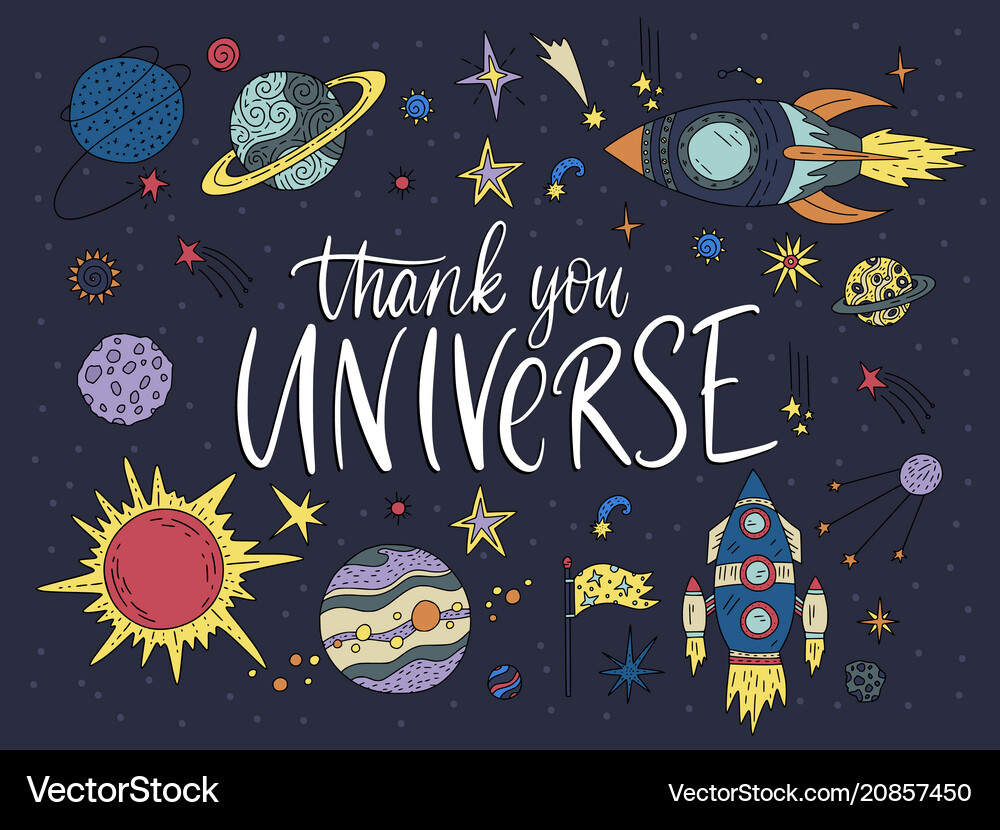 Handdrawn lettering quote with galaxy Royalty Free Vector