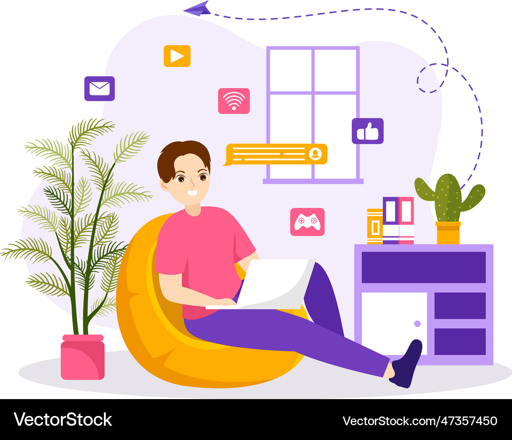 Internet addiction with young people addicted Vector Image