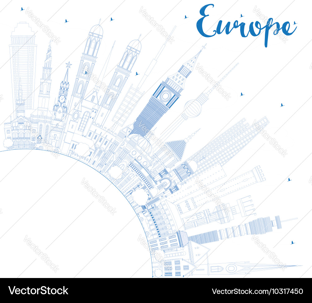 Outline Europe skyline silhouette Royalty Free Vector Image