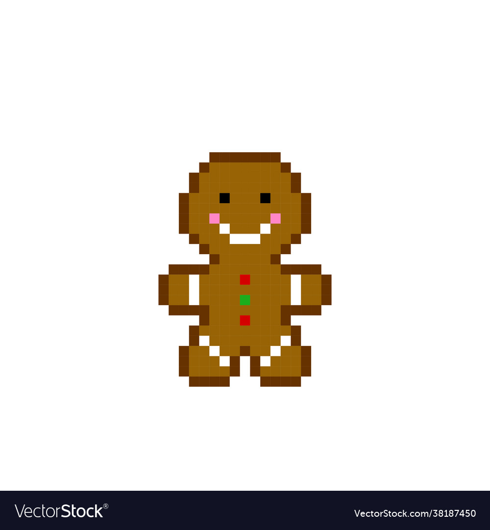 Pixel cute gingerbread for game assets Royalty Free Vector