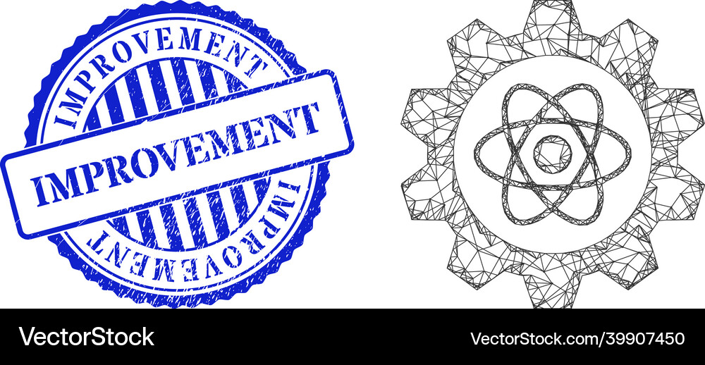 Scratched improvement badge and hatched atomic Vector Image