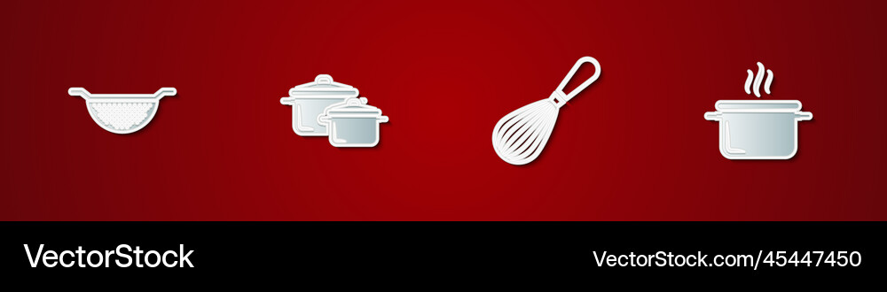 Set kitchen colander cooking pot whisk and icon Vector Image