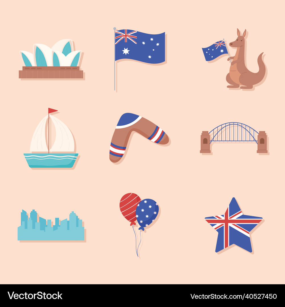 Set of australia Royalty Free Vector Image - VectorStock