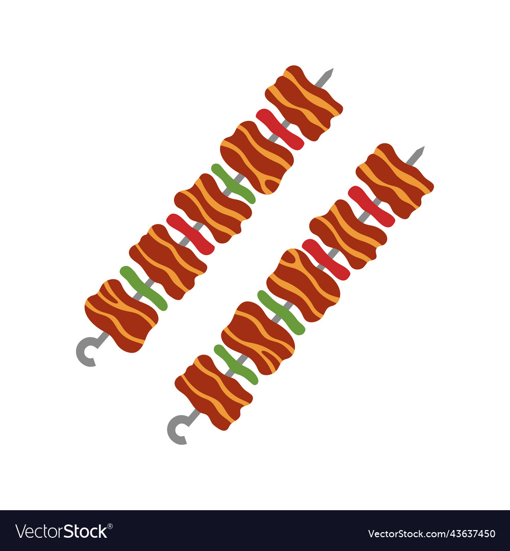 Skewers with fried shish kebab isolated on white Vector Image