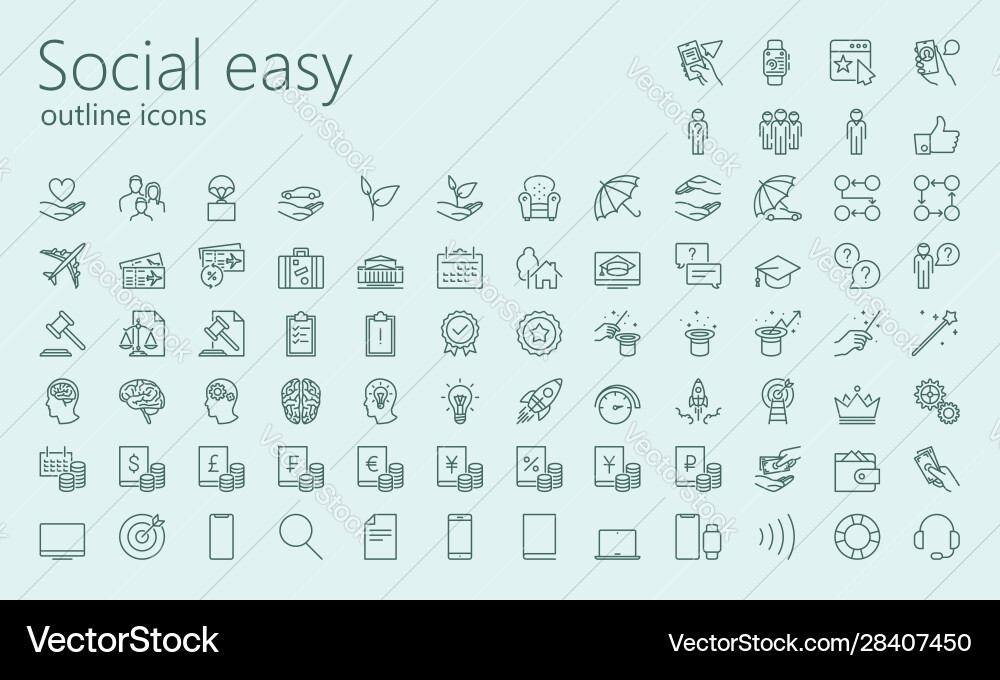 Social easy outline icon set Royalty Free Vector Image