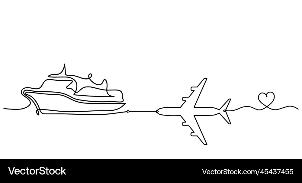 Abstract boat with plane as line drawing on white Vector Image