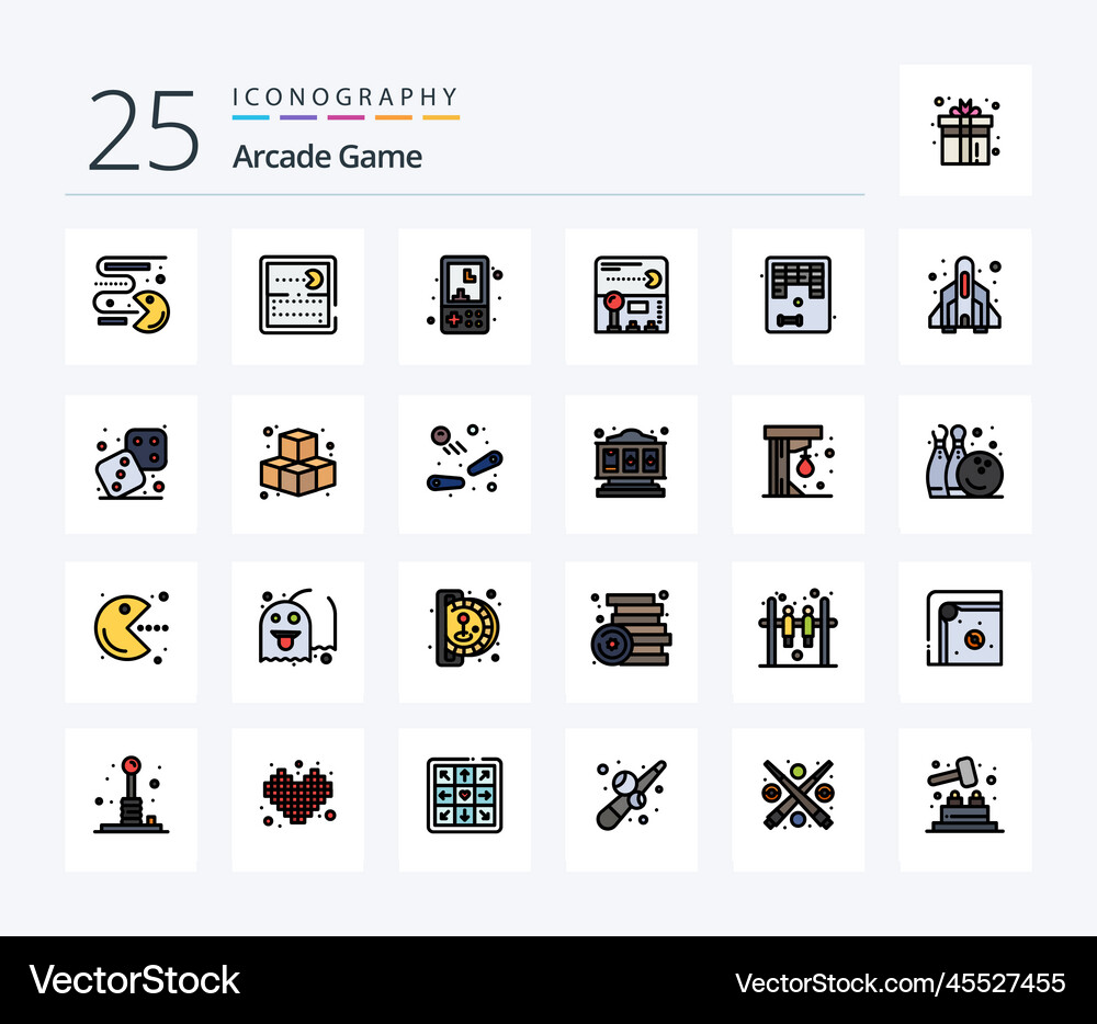 Arcade 25 line filled icon pack including rocket Vector Image