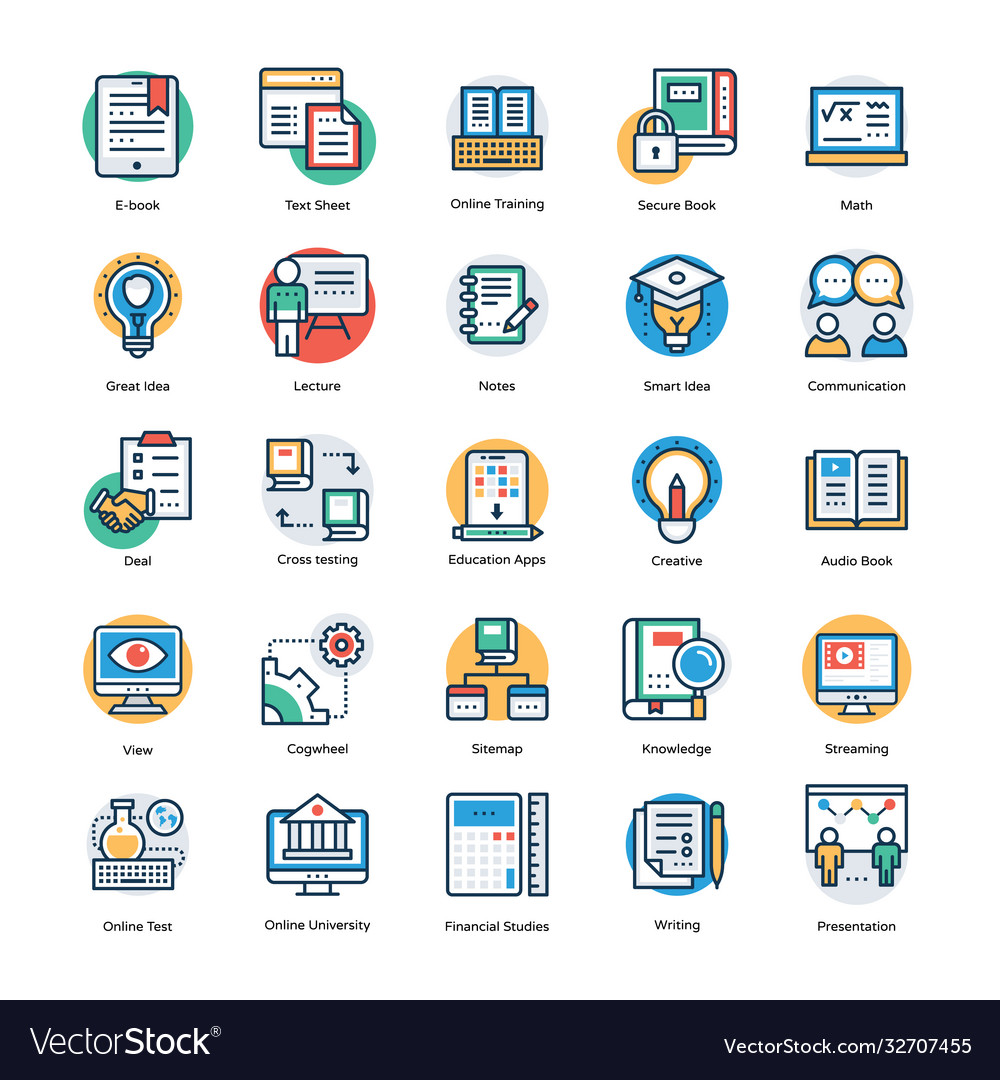 Creative pack education and knowledge flat ico Vector Image
