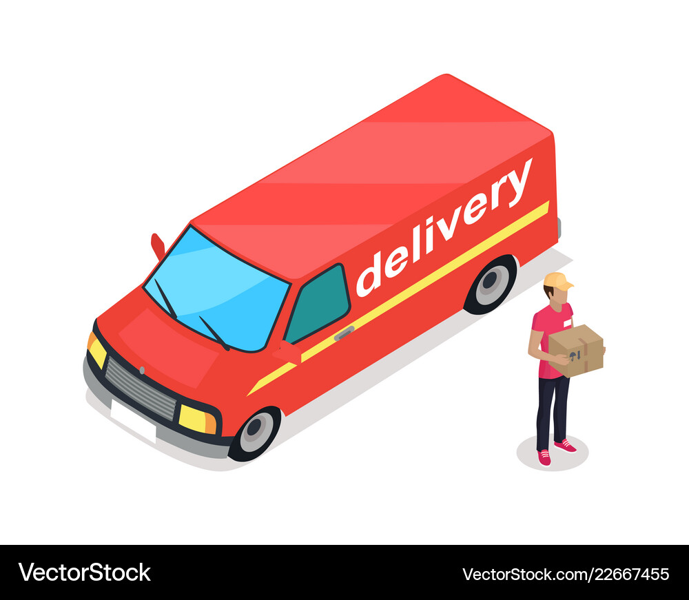 Delivery car and person 3d Royalty Free Vector Image