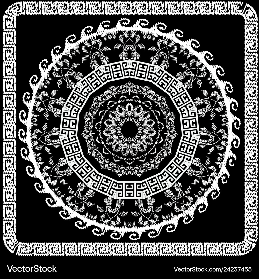 Embroidery greek mandala pattern floral tapestry Vector Image