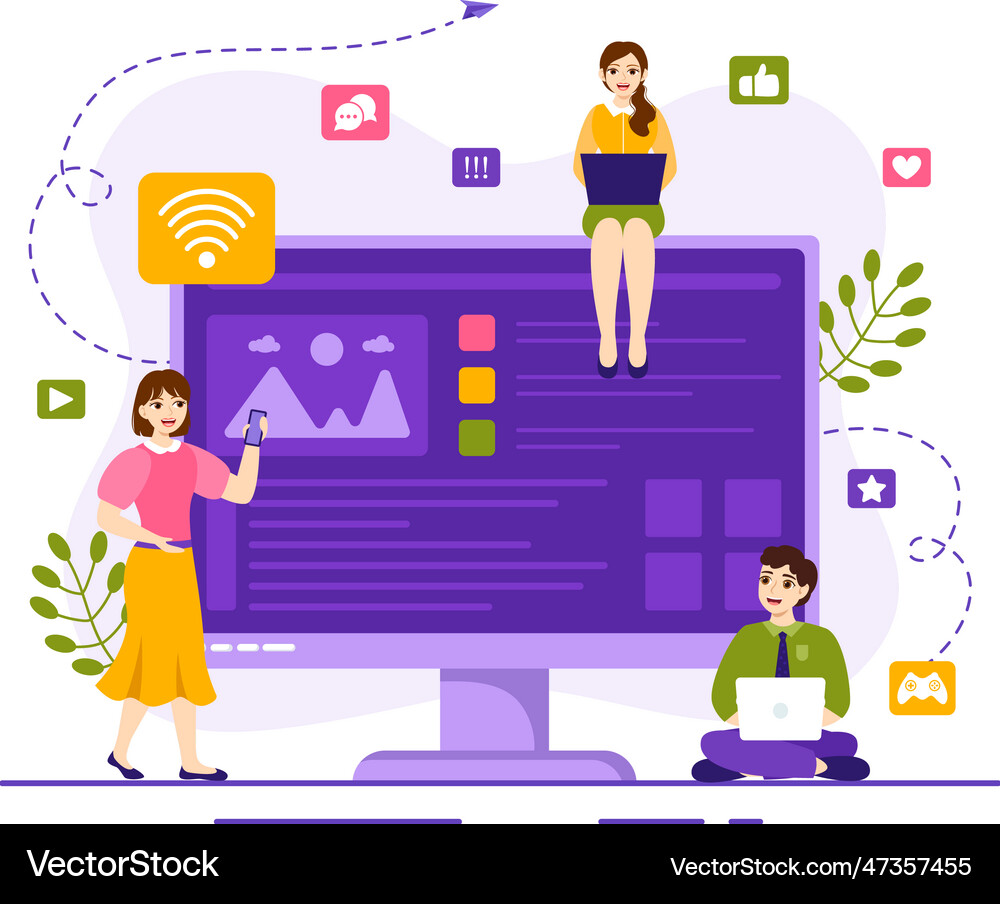 Internet addiction with young people addicted Vector Image