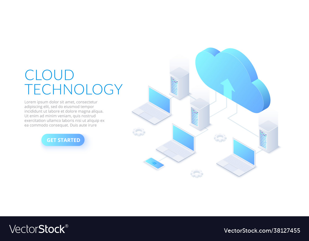 Isometric cloud technology with datacenter Vector Image Isometric cloud technology with datacenter Vector Image