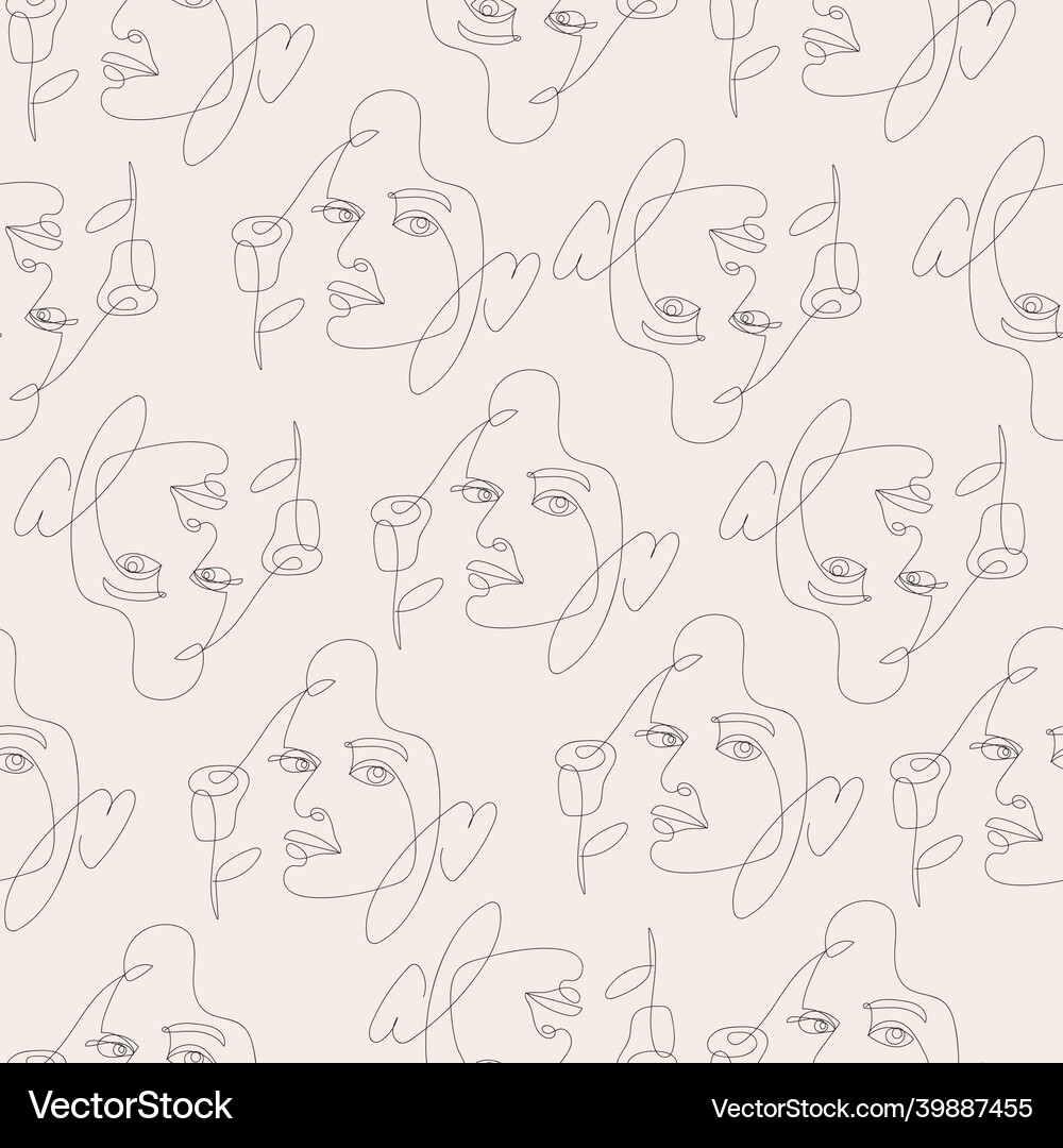 Line art fashion seamless pattern drawing faces Vector Image