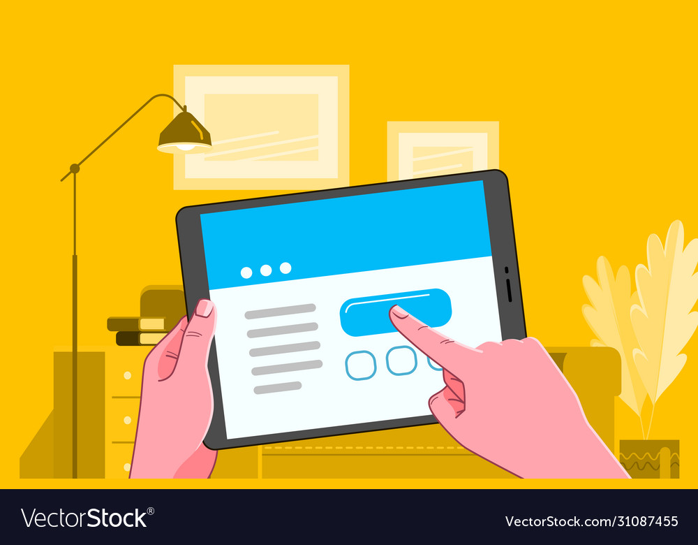 Man uses an internet application using tablet Vector Image