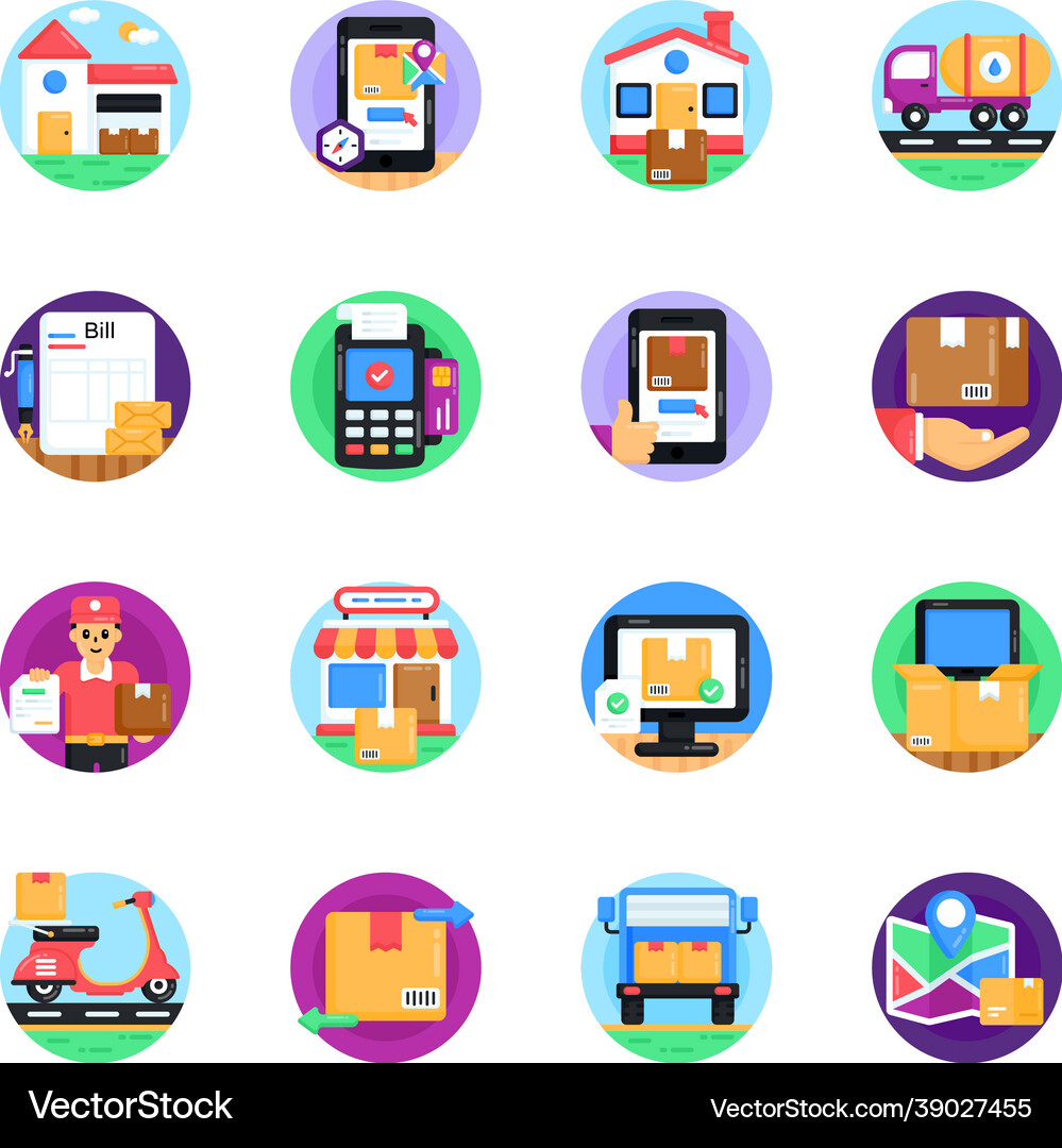 Pack of warehouse and cargo flat rounded icons Vector Image