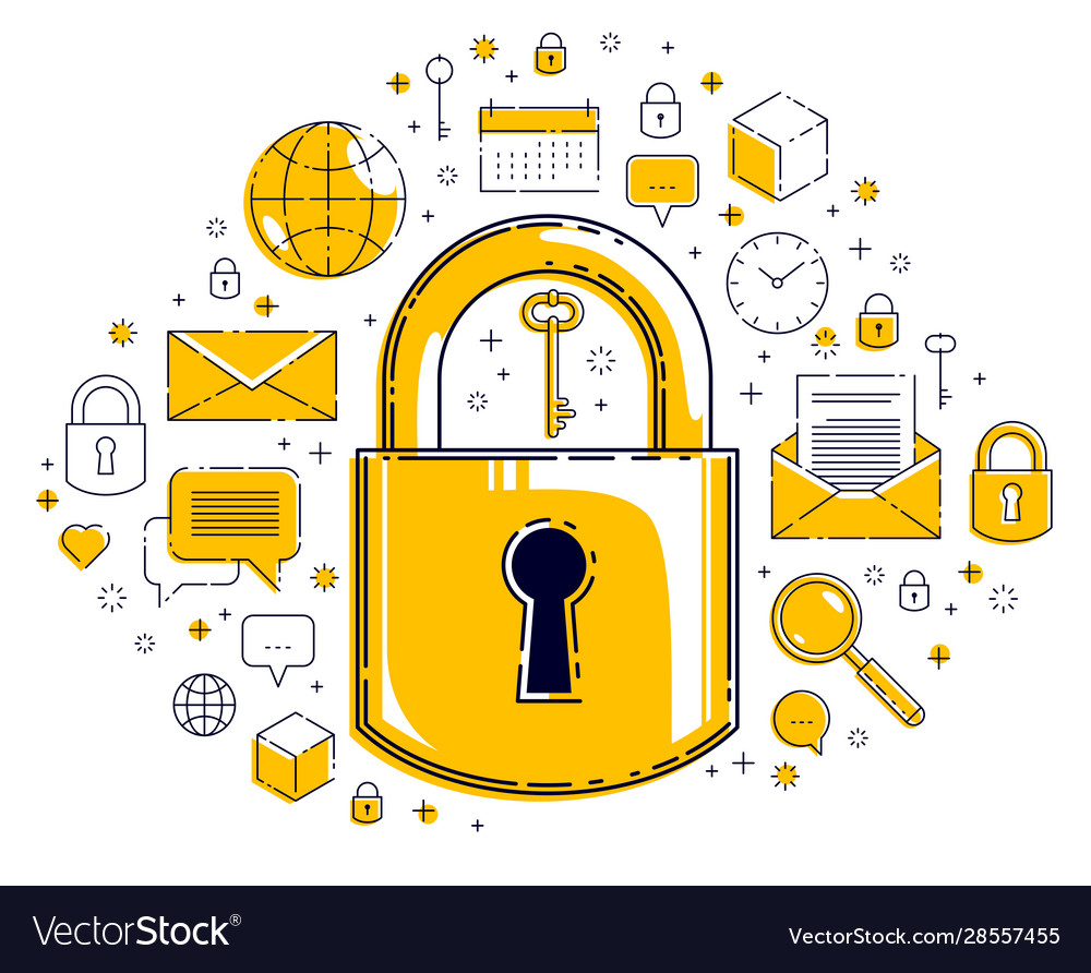 Padlock lock surrounded different icons set Vector Image