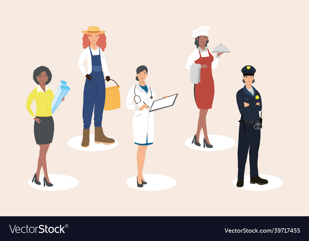 Professionals five workers Royalty Free Vector Image