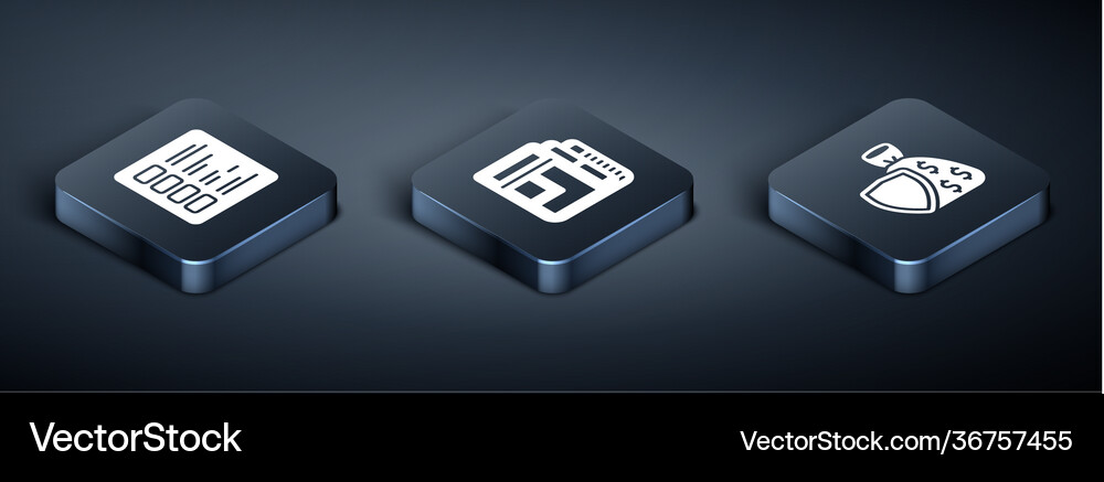 Set isometric business finance report shield Vector Image