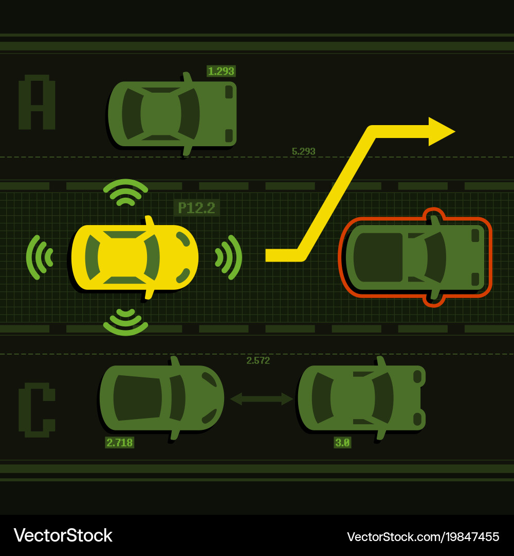 Smart car on the road with traffic Royalty Free Vector Image