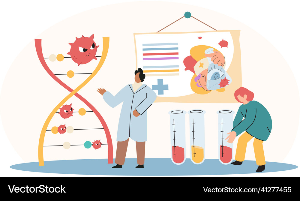 Virologists studying new virus in lab holding Vector Image
