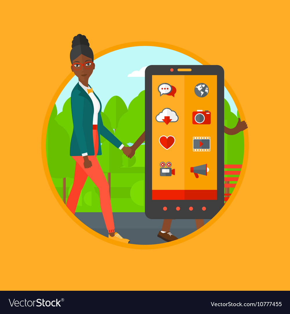 Woman walking with smartphone Royalty Free Vector Image