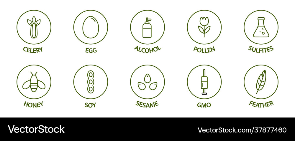 Allergen line icon set allergy warning Royalty Free Vector