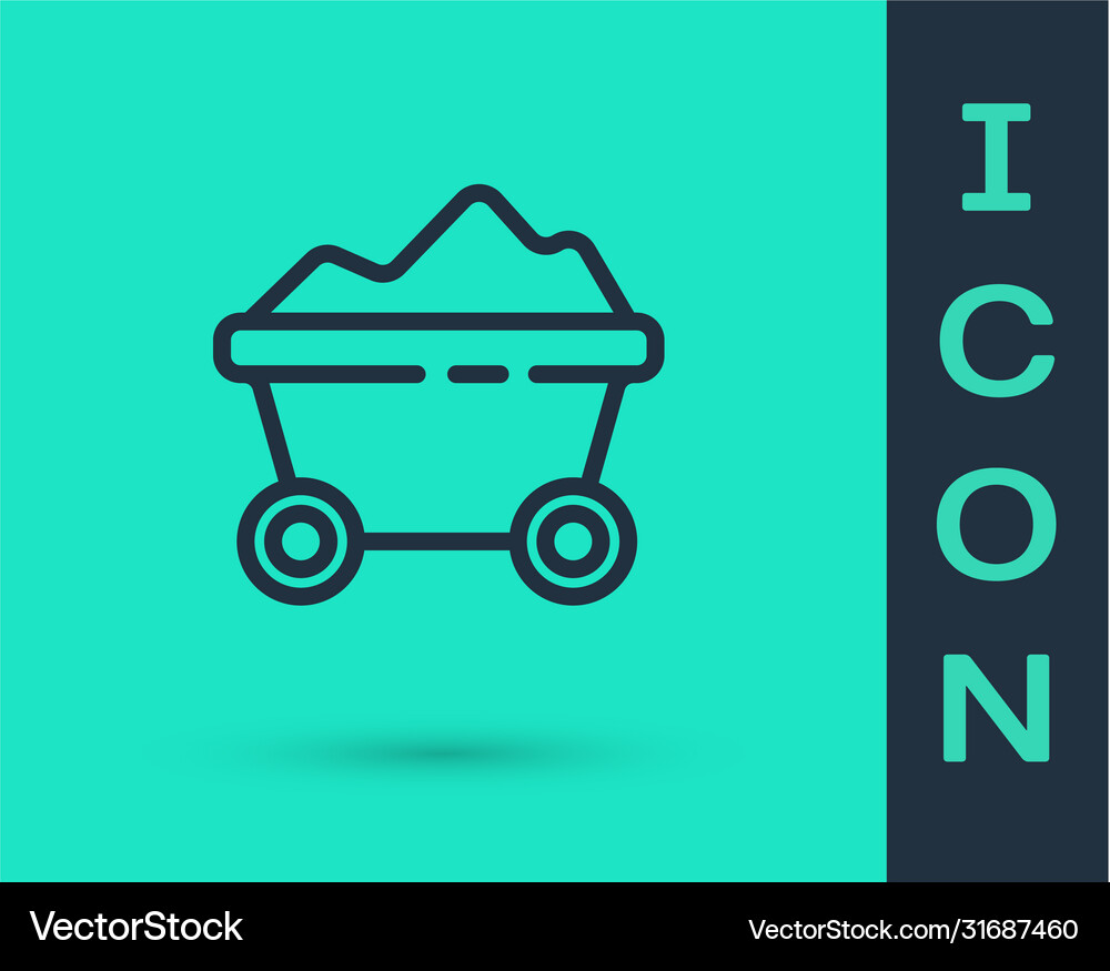 Black line coal mine trolley icon isolated Vector Image