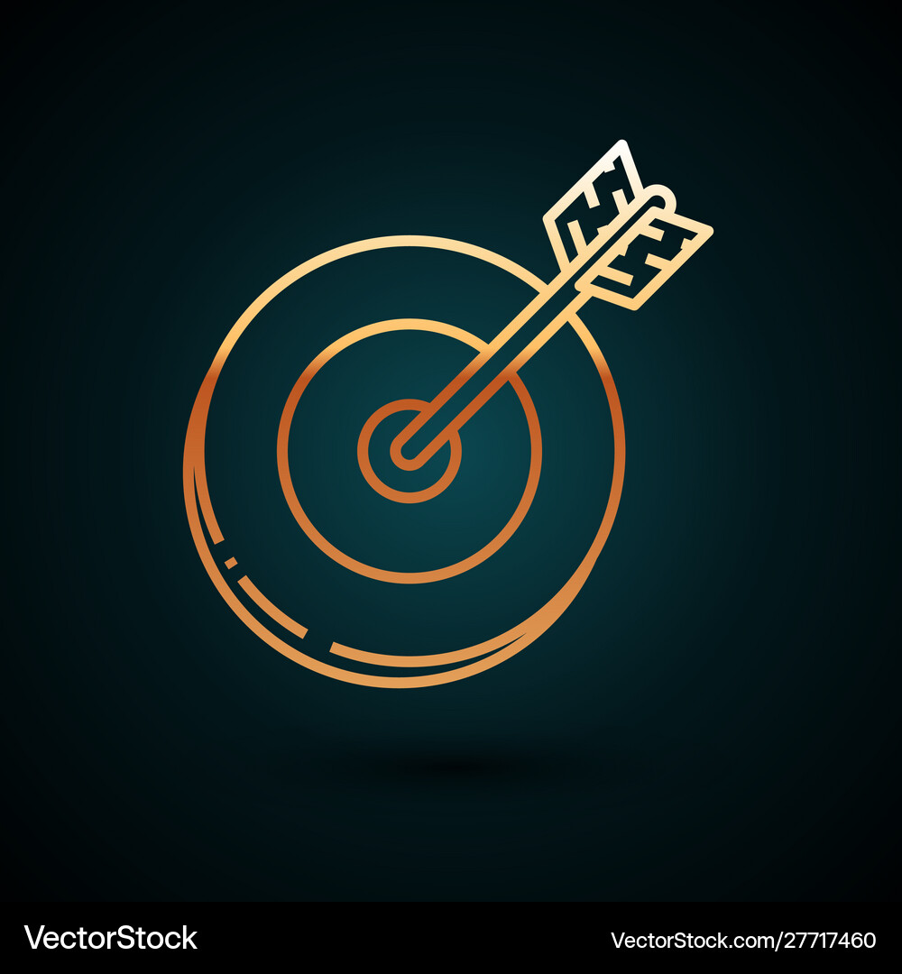 Gold line target icon isolated on dark blue Vector Image