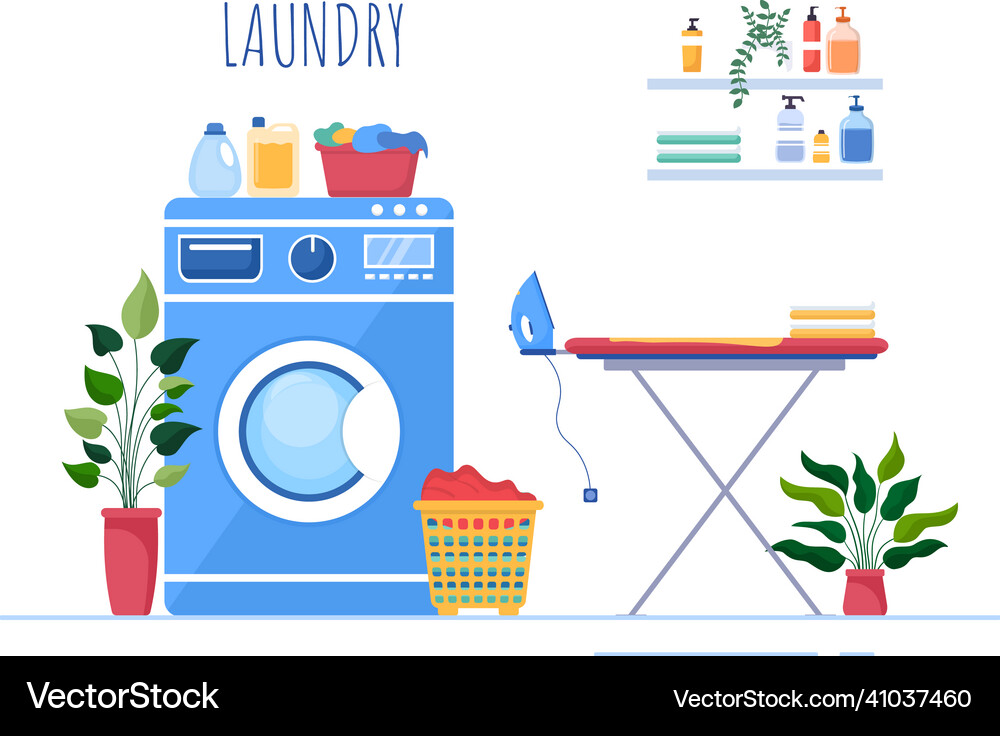 Laundry with wash and drying machines in flat Vector Image