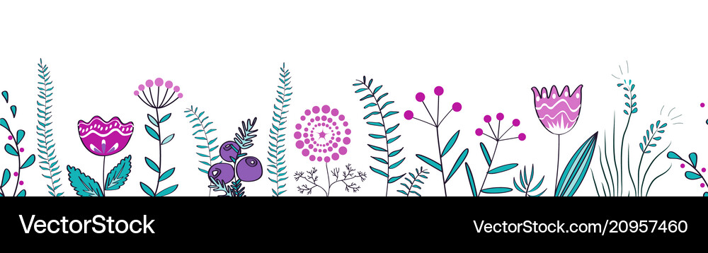 Seamless border with forest and meadow plants Vector Image