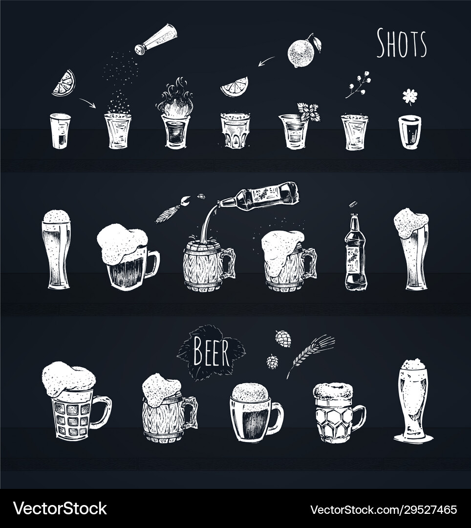 Bar menu design icons beer and shots Royalty Free Vector