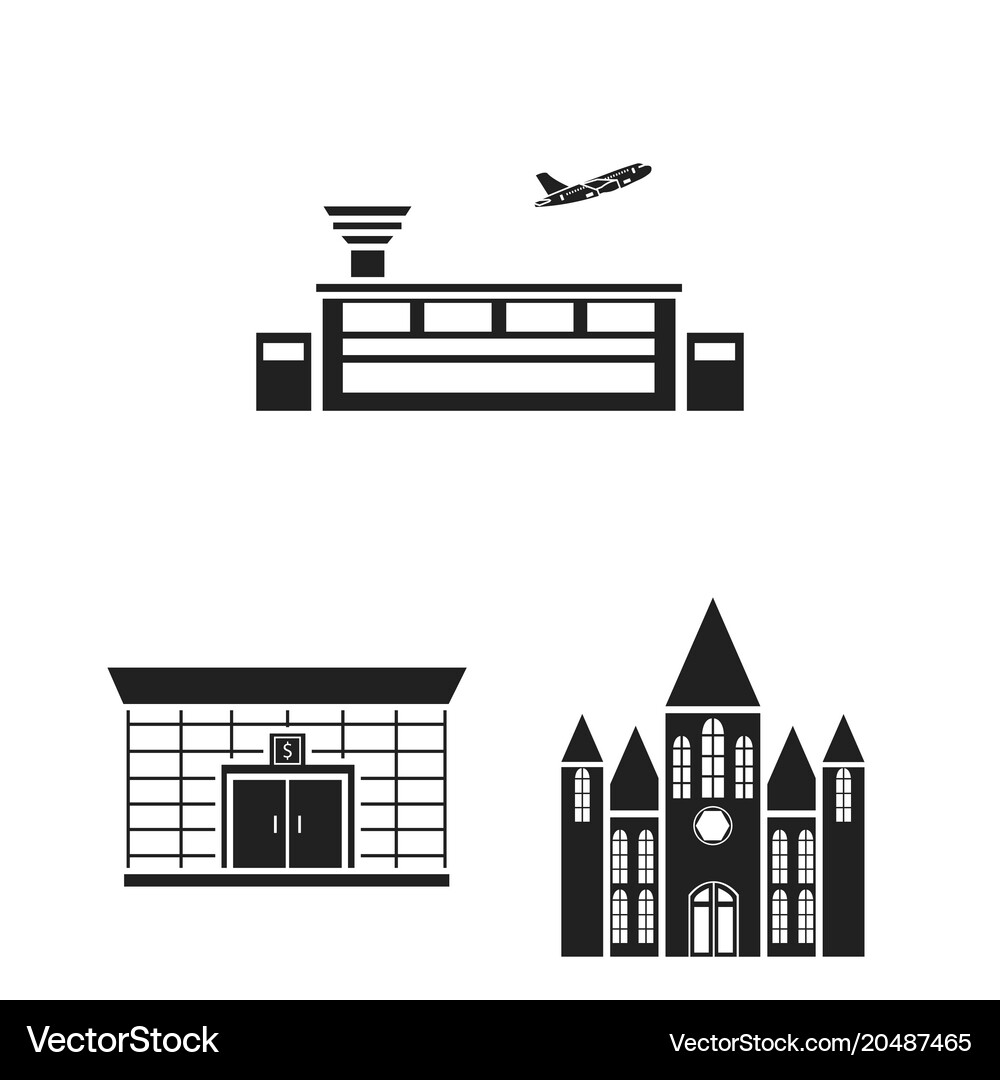 Building and architecture black icons in set Vector Image