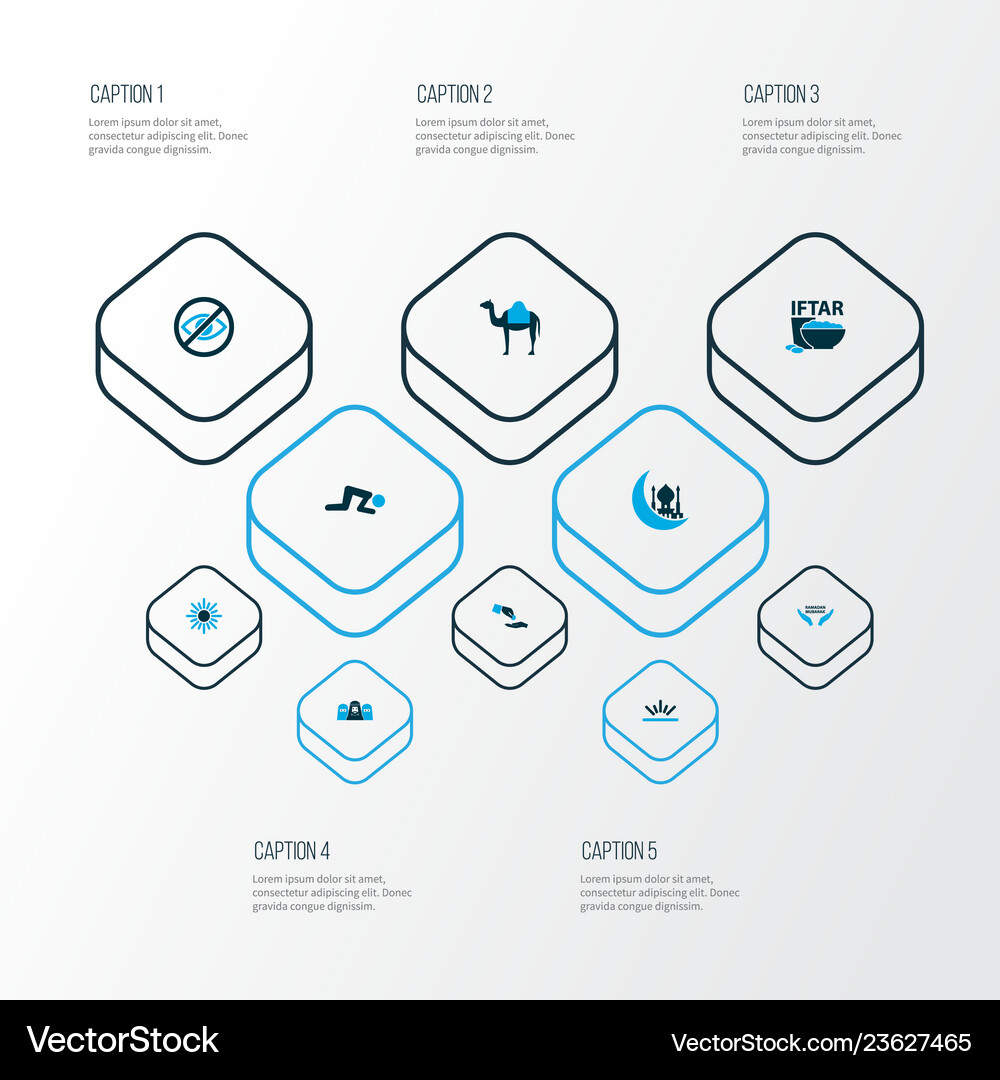Ramadan icons colored set with financial Vector Image