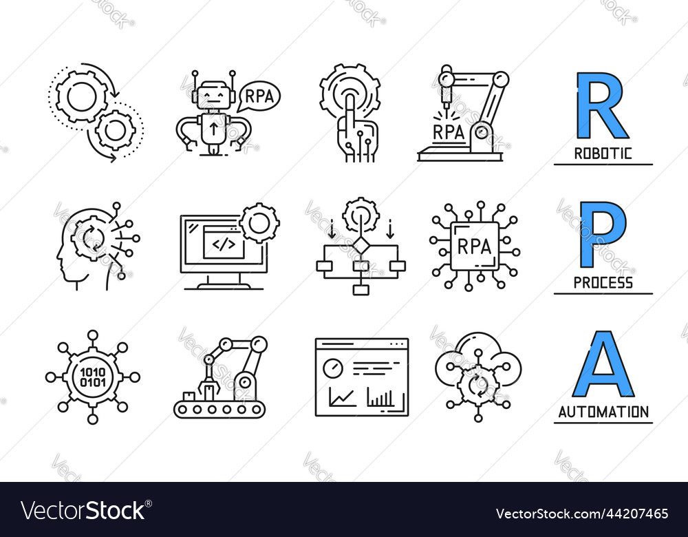 Rpa icons robotic automation process technology Vector Image
