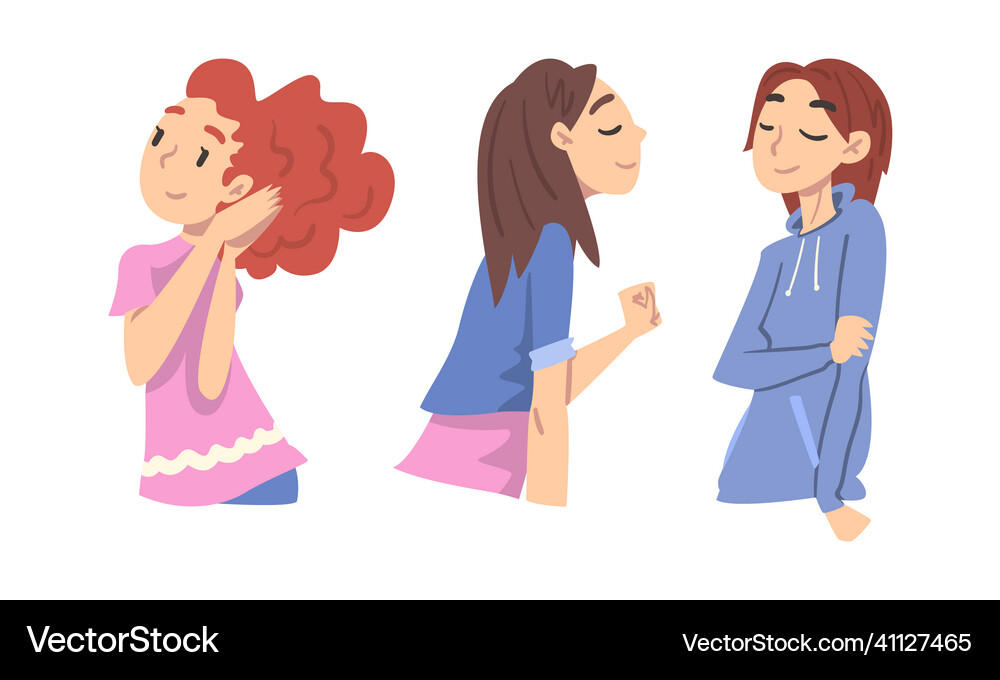 Smiling woman character looking at someone Vector Image