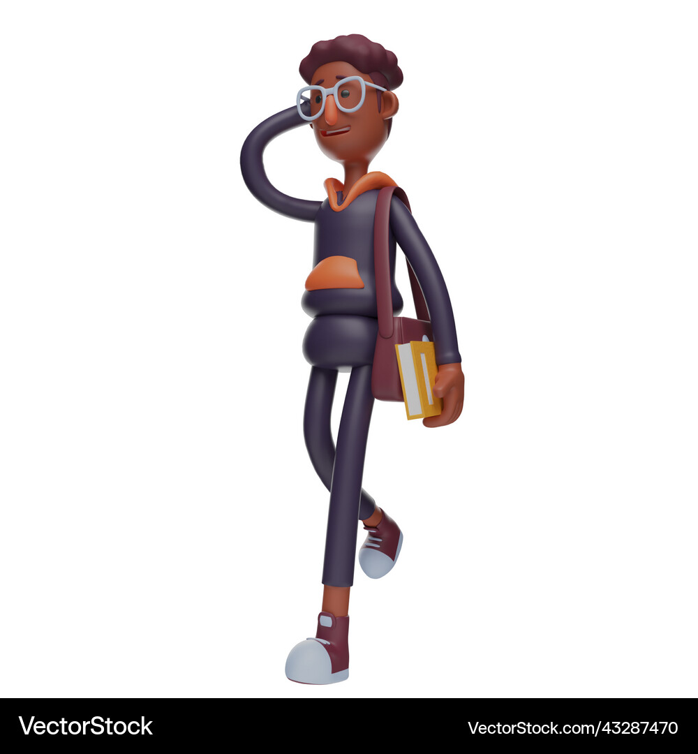3d student cartoon character with cute smile Vector Image