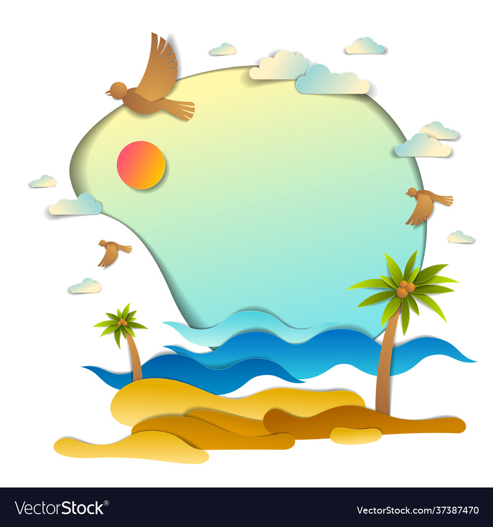 Beach with palms sea waves perfect seascape birds Vector Image
