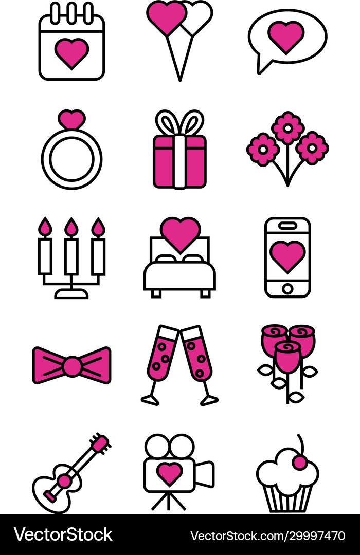 Bundle valentines day line style set icons Vector Image
