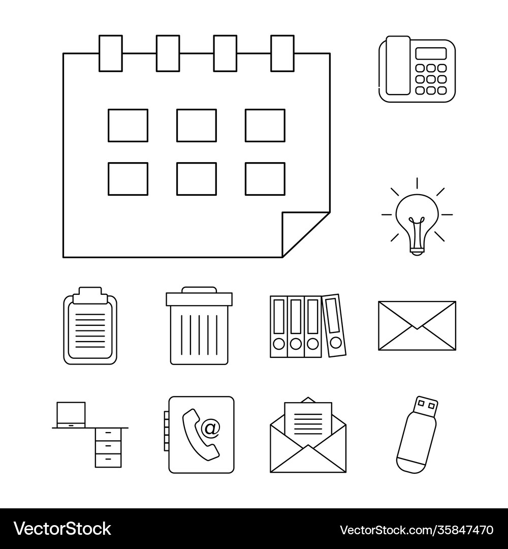 Calendar and office icon set line style Royalty Free Vector
