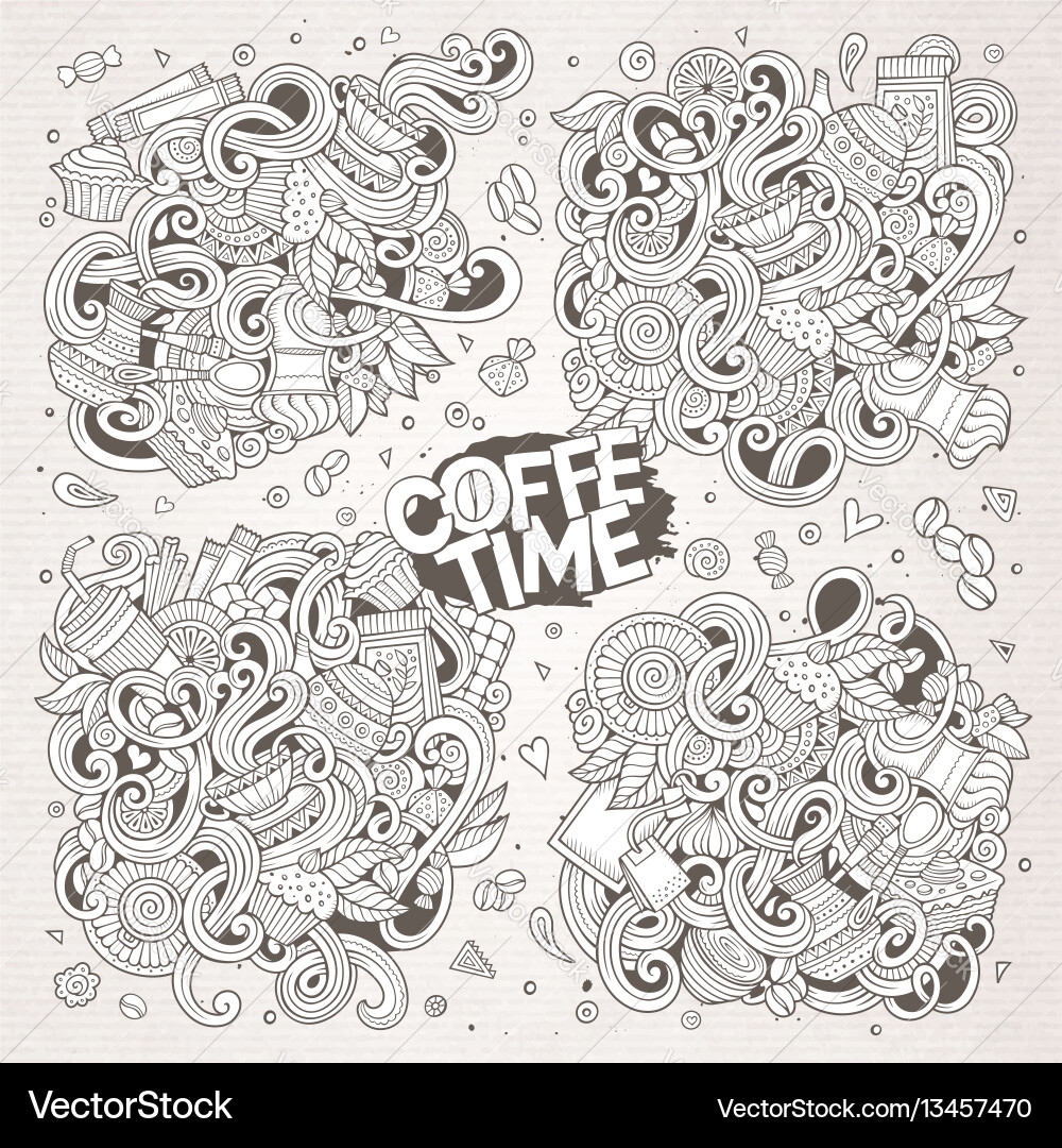 Doodle cartoon set tea and coffee designs Vector Image