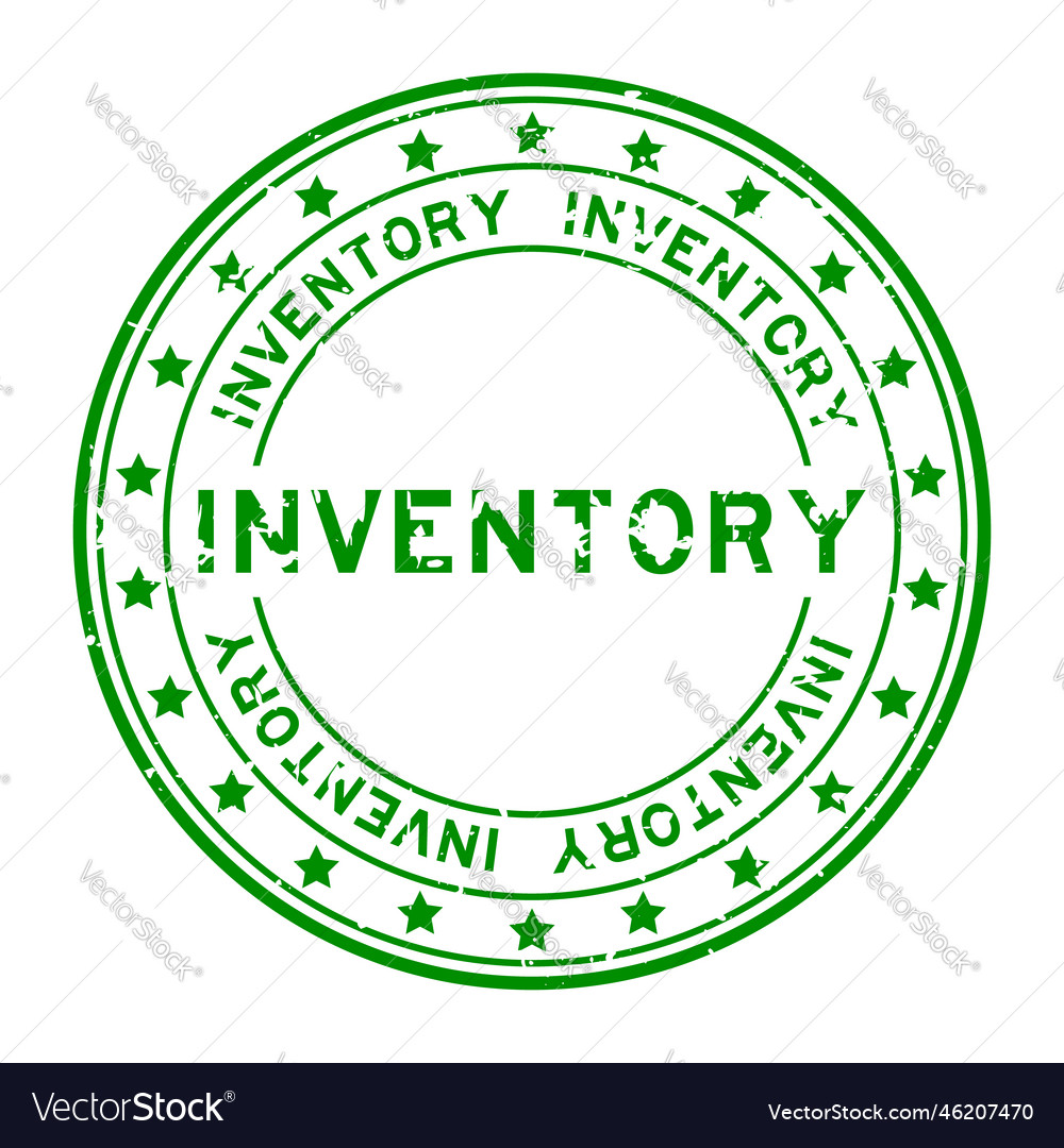 Grunge Green Inventory Word With Star Icon Round Vector Image