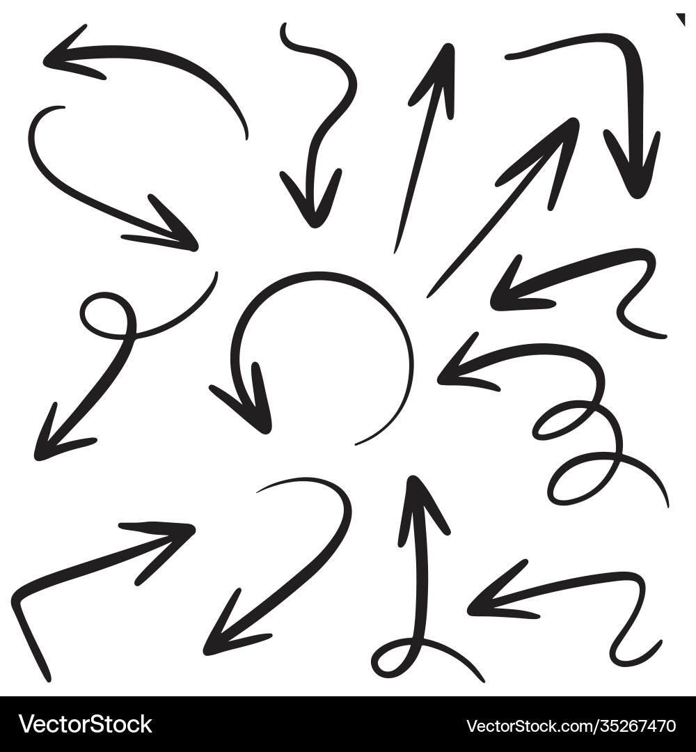 Hand drawn arrow icon set isolated on white Vector Image