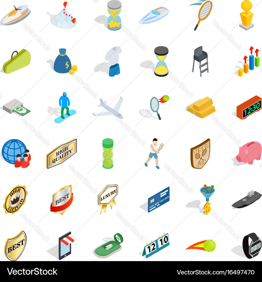 Hard victory icons set isometric style Royalty Free Vector