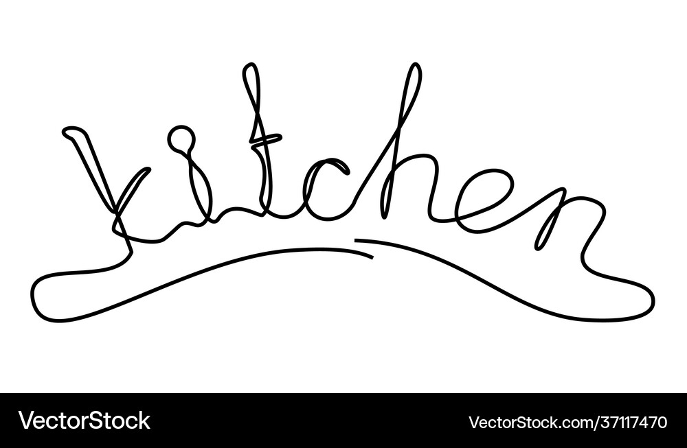 Kitchen one line lettering hand-lettering phrase Vector Image