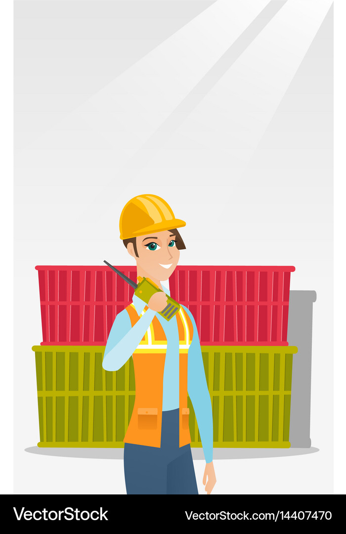 Port worker talking on wireless radio Royalty Free Vector