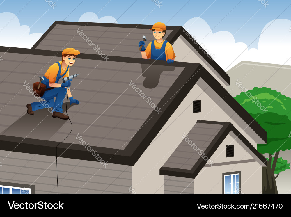 Roofer working on the roof Royalty Free Vector Image