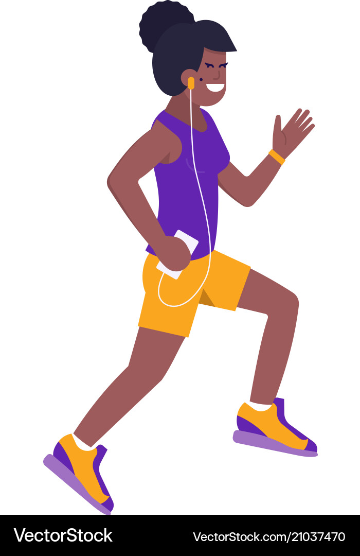 Running african girl with player Royalty Free Vector Image