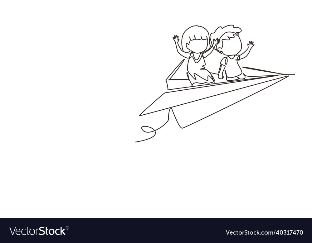 Single continuous line drawing happy boys Vector Image